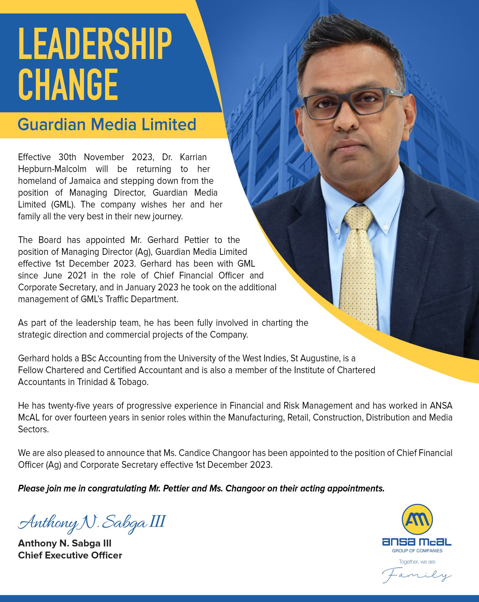 Guardian Media Limited – Leadership Change - ANSA McAL