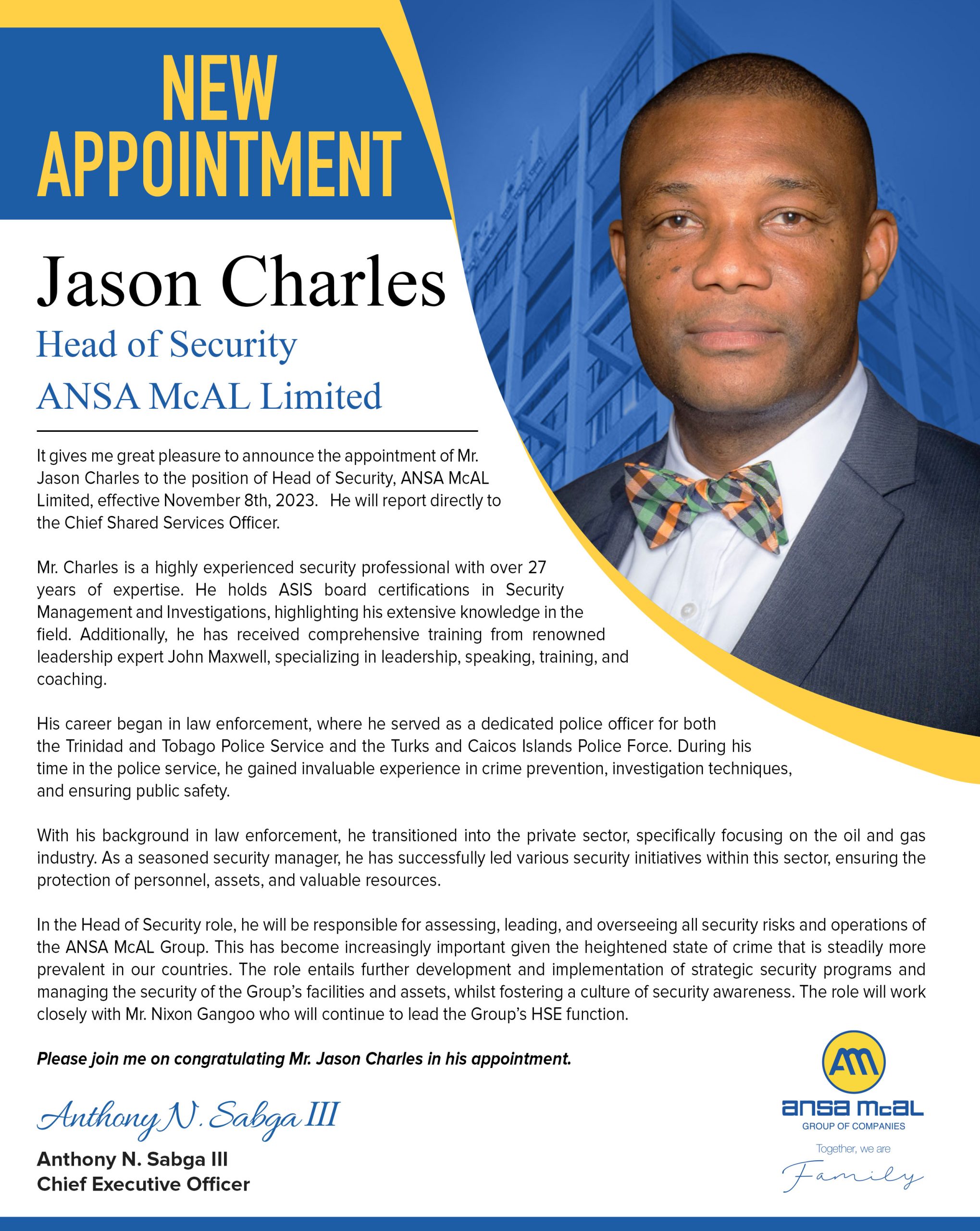 New Appointment: Jason Charles – Head of Security – ANSA McAL Limited - ANSA McAL