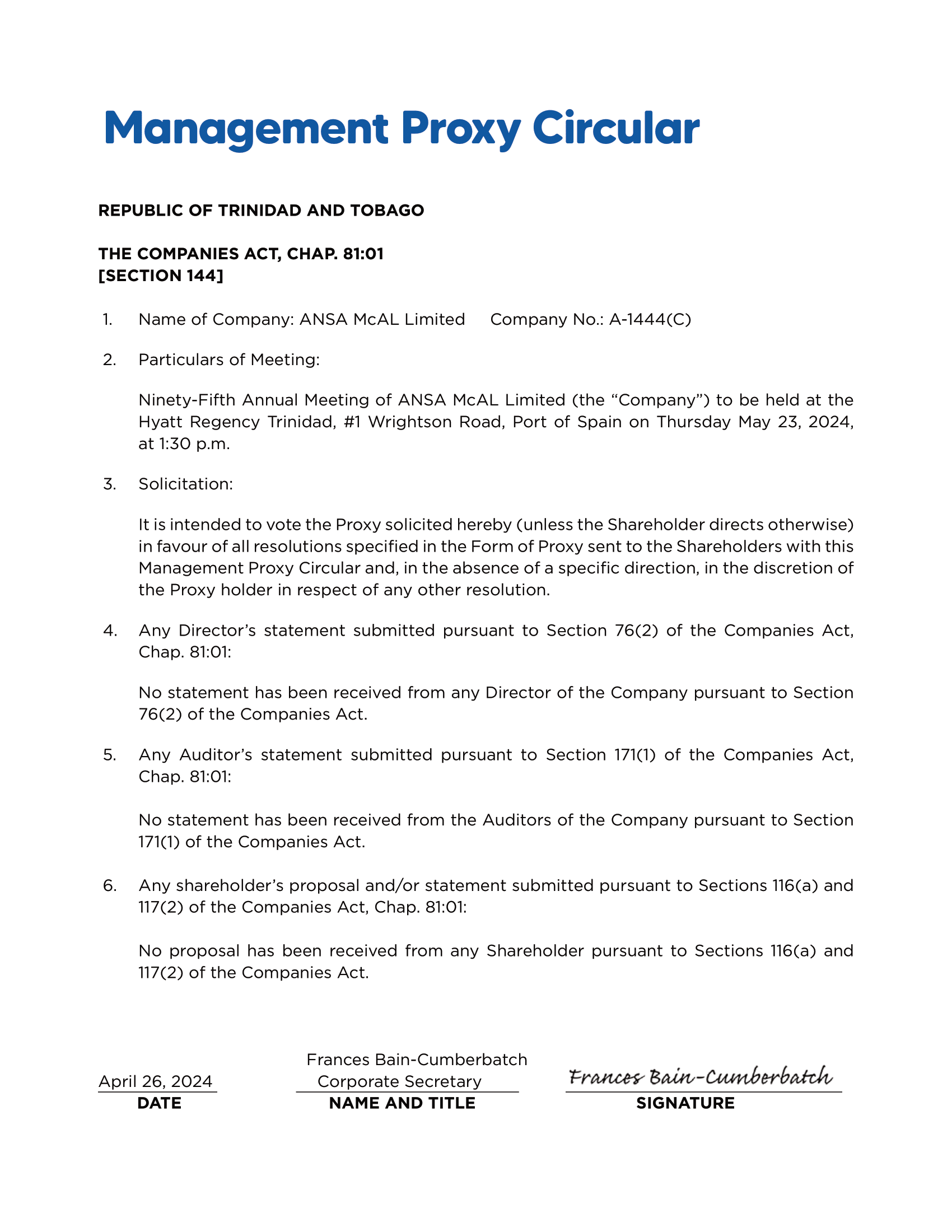 Management Proxy Circular (2024) - ANSA McAL