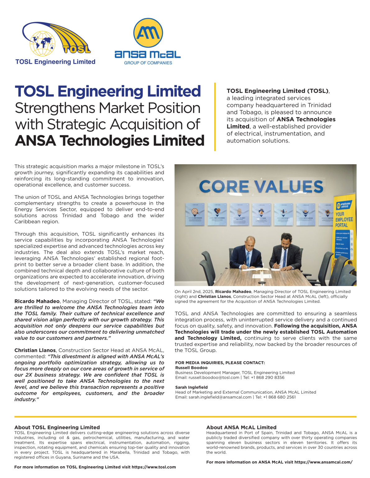 TOSL Welcomes ANSA Technologies in Strategic Acquisition from ANSA McAL ...